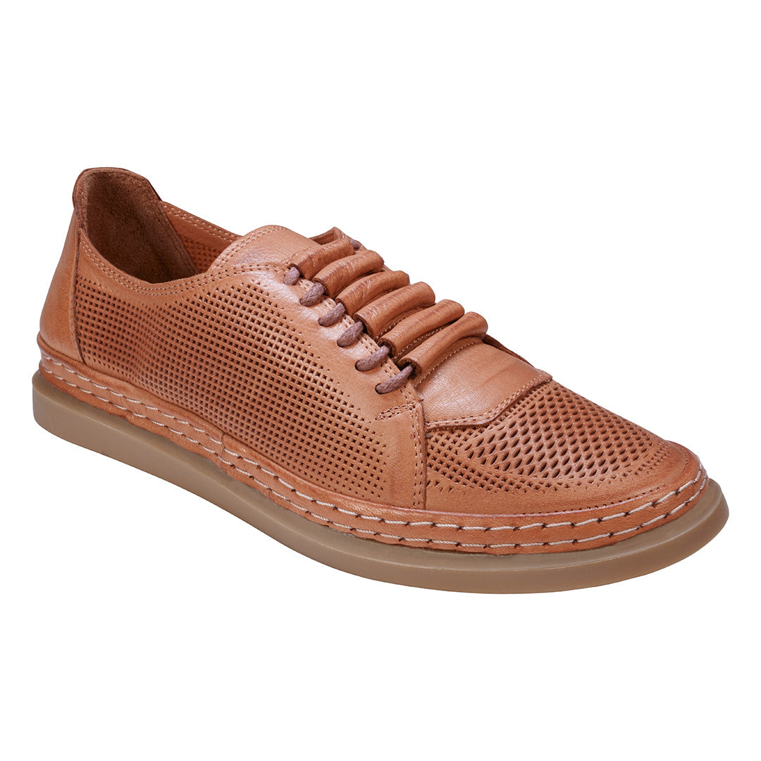 Oscar Tan Hidden Lace Perforated Leather Sneakers – GC Shoes