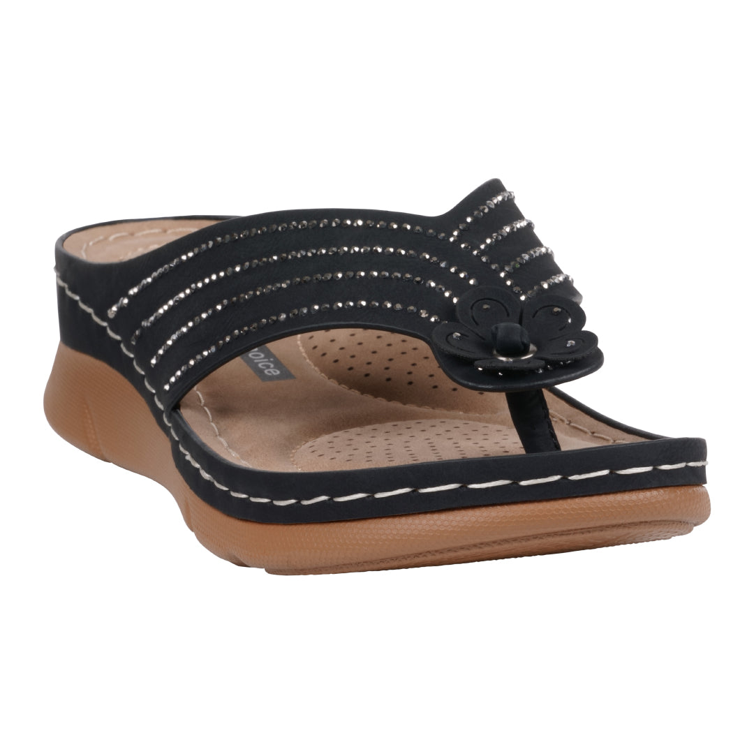 Women's Amari Black Flower Thong Flat Comfort Sandals – GC Shoes