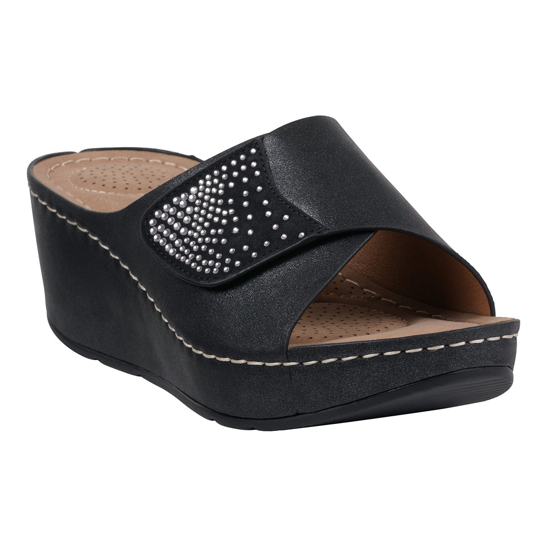 Women's Annora Black Embellished Velcro Wedge Sandals – GC Shoes