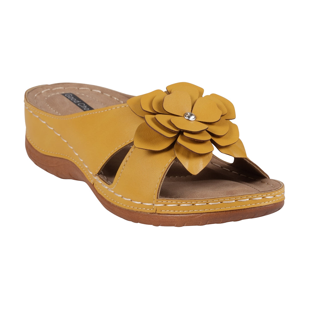 Women's Joy Yellow Flower Flat Sandals – GC Shoes