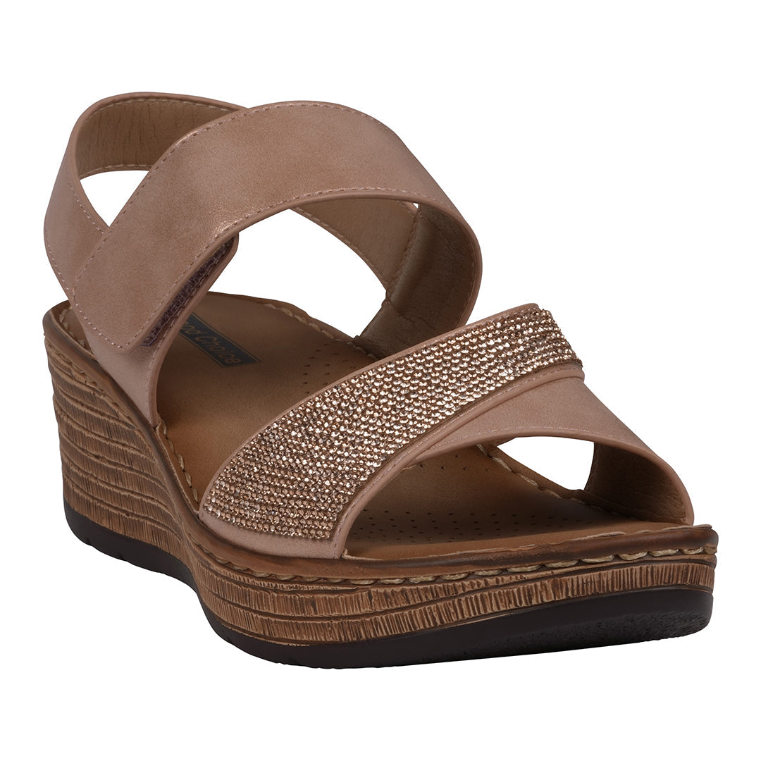 Women's Lux Blush Embellished Velcro Wedge Sandals – GC Shoes