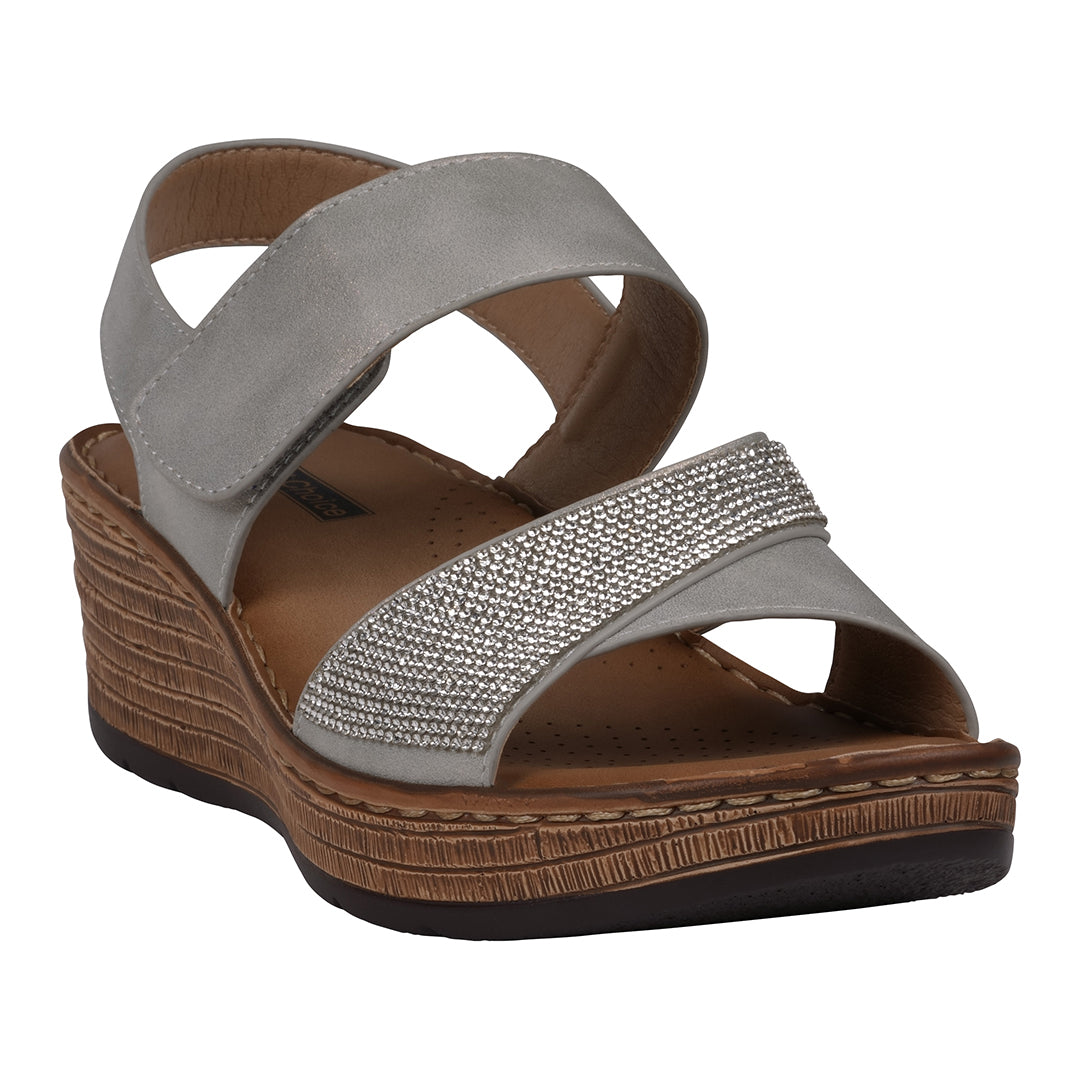 Women's Lux Grey Embellished Velcro Wedge Sandals – GC Shoes
