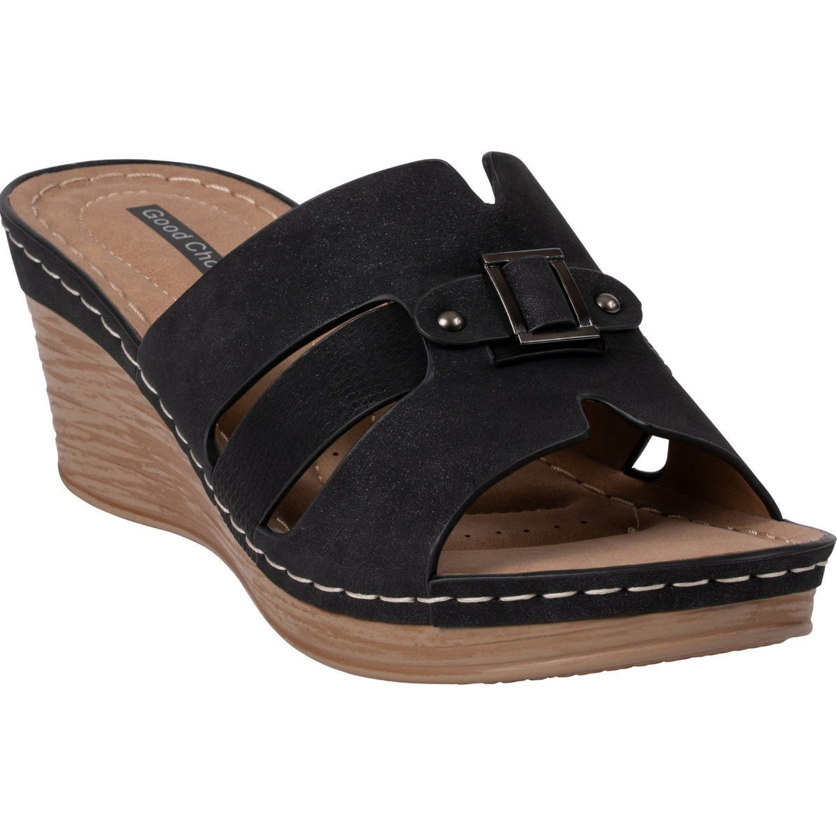 Women's Molane Black Hardware Wedge Sandals – GC Shoes