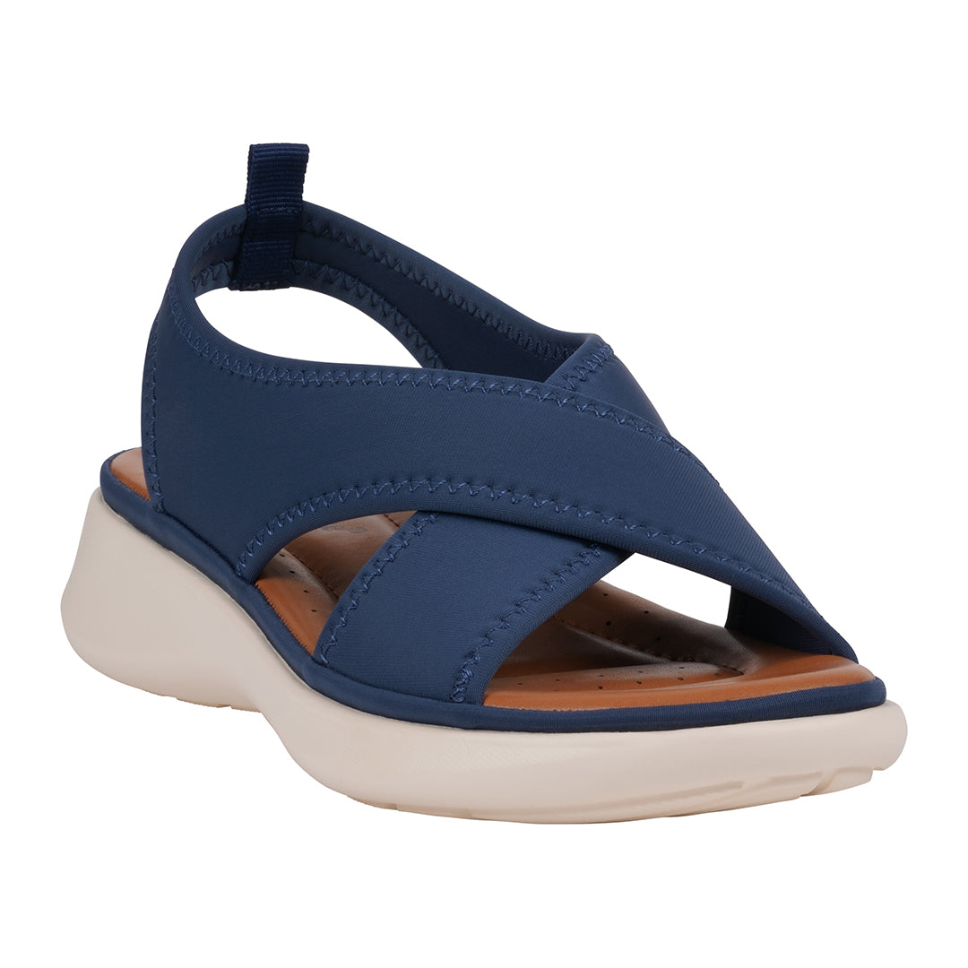 Women's Nixie Navy Stretch Lycra Wedge Sandals – GC Shoes